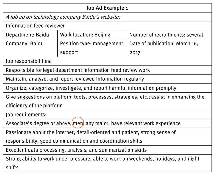 Gender Discrimination in Job Advertisements in China | HRW